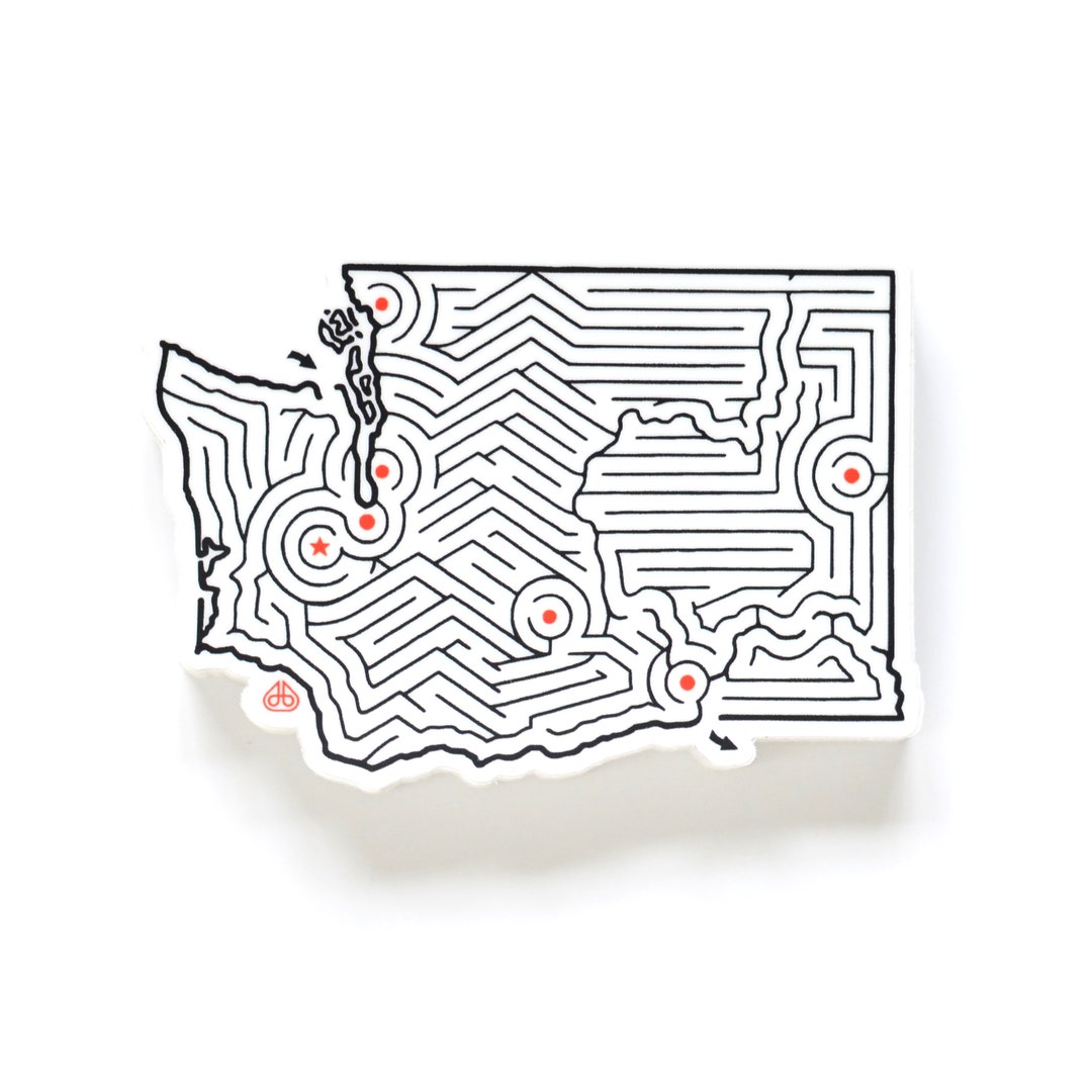 Washington Maze State Map Die Cut Vinyl Sticker | 3.25 X 2.25" | Hand ...