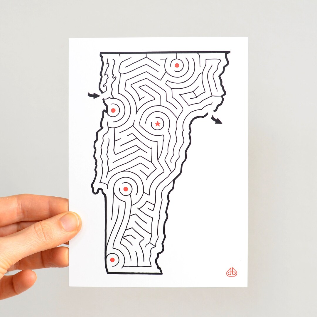VERMONT Maze 5x7" Postcard | Hand Designed by David Birkey | Newport ...