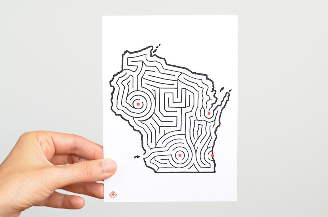 WISCONSIN Maze 5x7 Postcard Hand Designed by David | Etsy