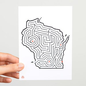 WISCONSIN Maze 5x7" Postcard | Hand Designed by David Birkey ...