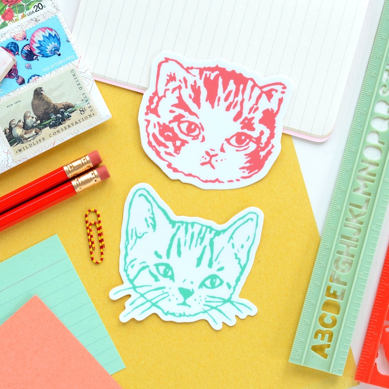 Cute Kitty Cat Stickers Premium Die Cut Vinyl in Red or - Etsy