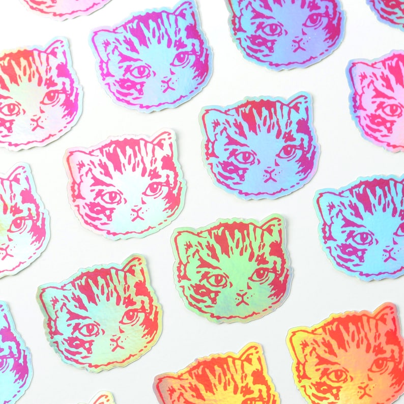 HOLOGRAPHIC Cute Kitty Cat Stickers Premium Die Cut Vinyl | Etsy