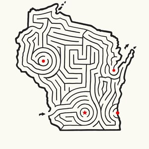 12x16" WISCONSIN Map State Maze Offset Print | Hand-drawn Design ...
