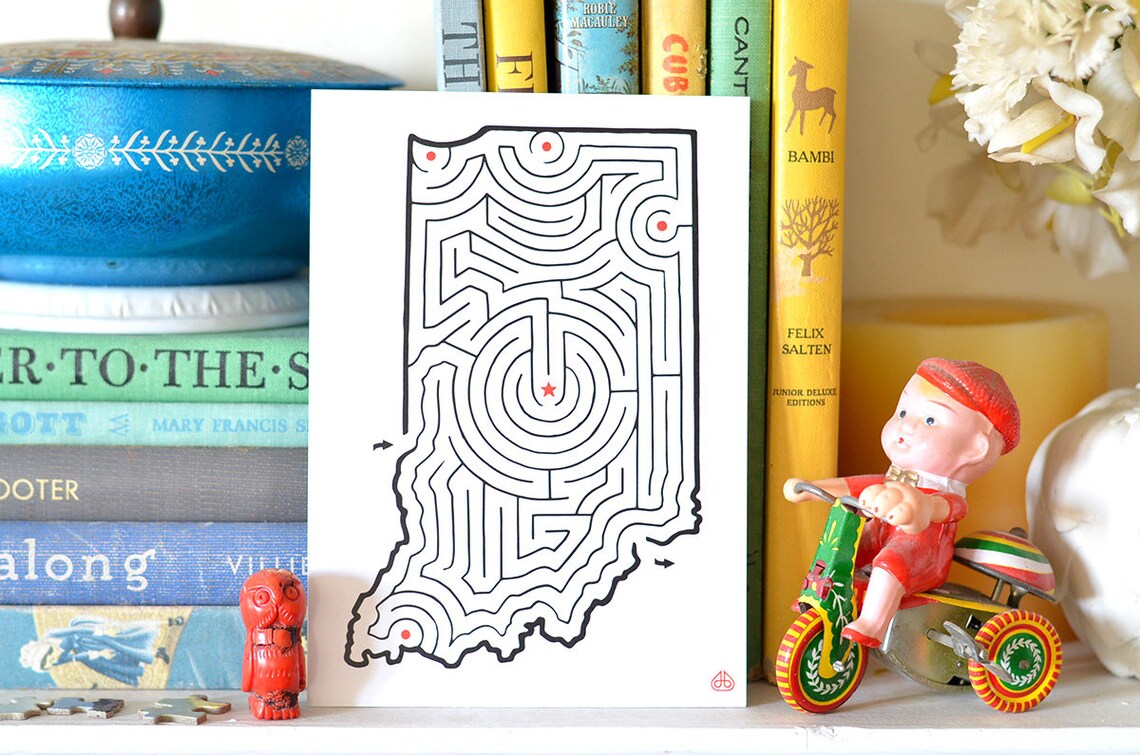 INDIANA Maze 5x7" Postcard | Hand Designed by David Birkey ...