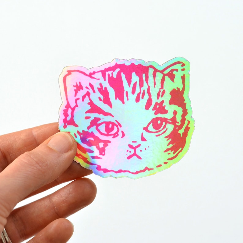 HOLOGRAPHIC Cute Kitty Cat Stickers Premium Die Cut Vinyl | Etsy