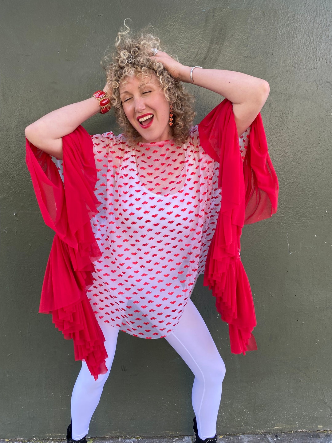 Red Lips Ruffle Poncho | Festival Fashion, Rave, Burning Man, Unisex ...