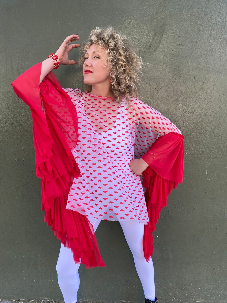 Red Lips Ruffle Poncho Festival Fashion Rave Burning Man - Etsy