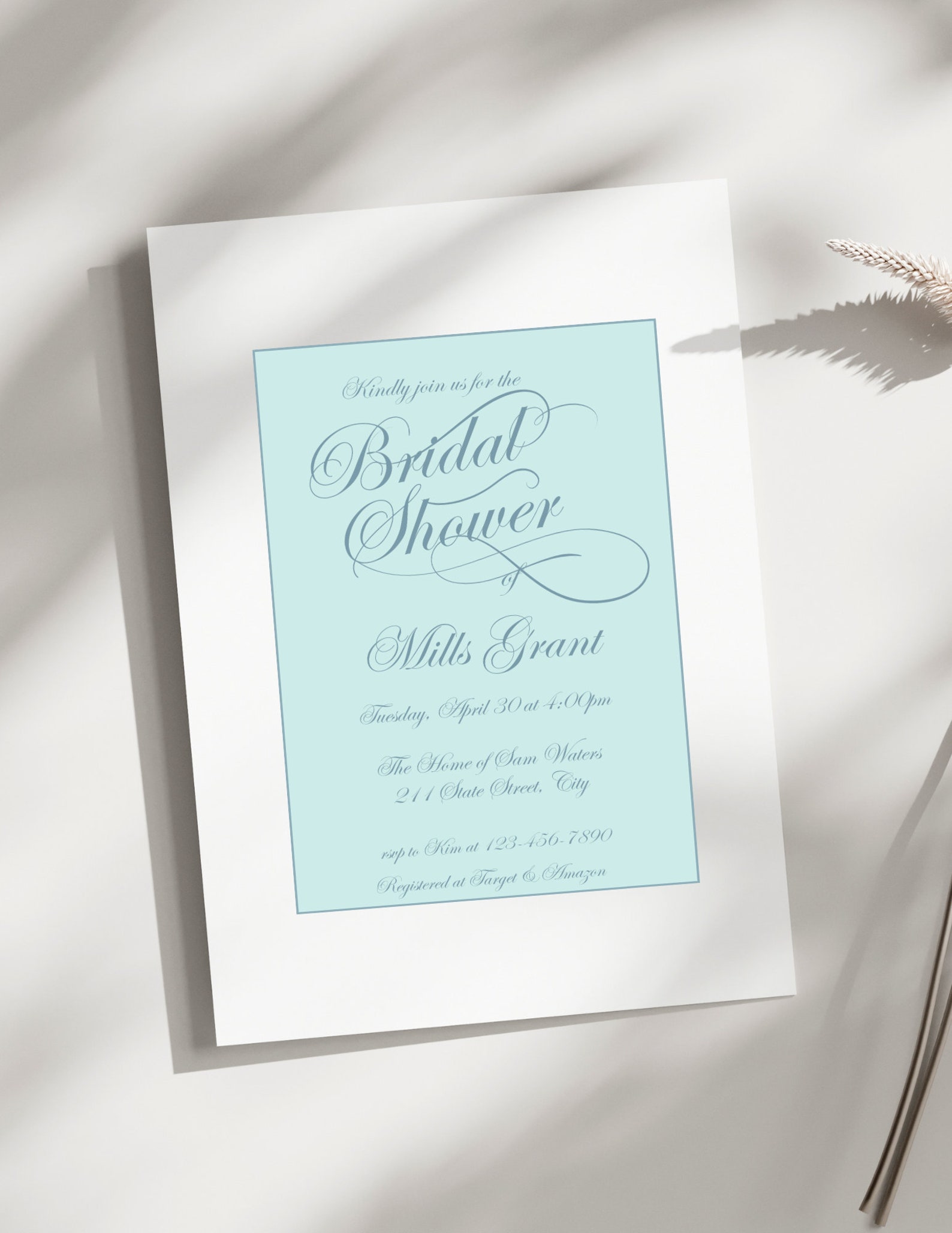 Classy Something Blue Bridal Shower Invitation Template, Elegant ...