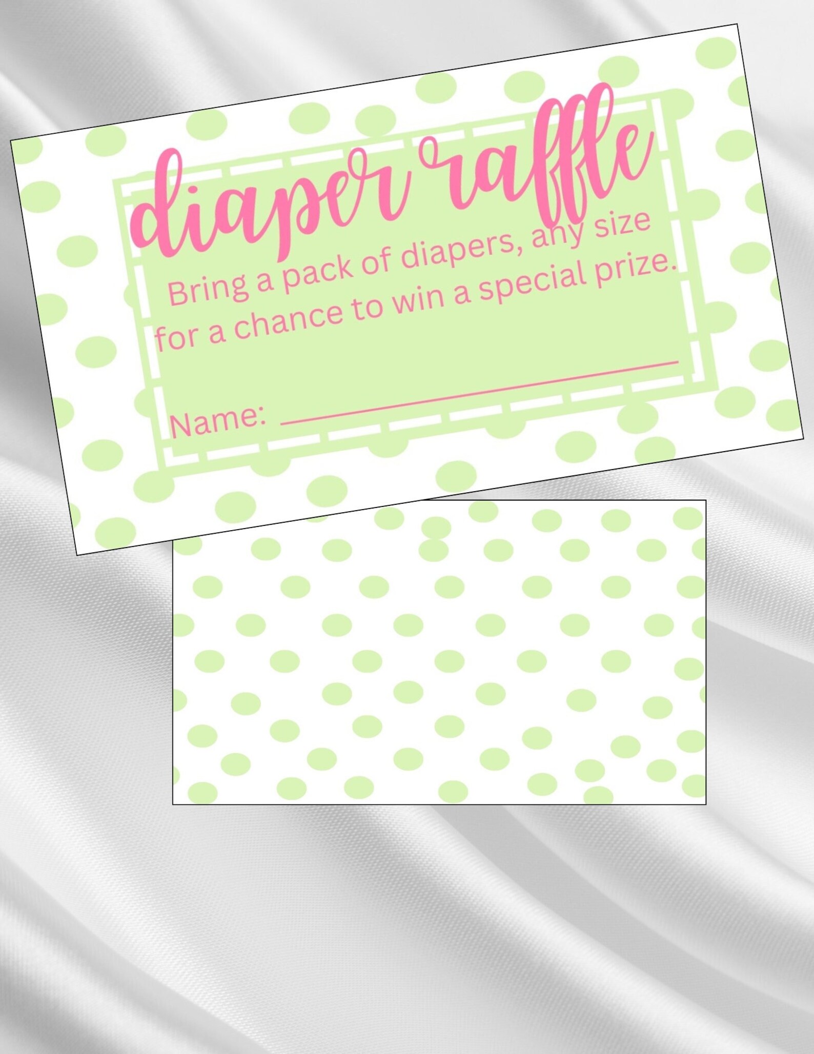 Printable Diaper Raffle Card Inserts for Baby Shower Invitations, Green ...