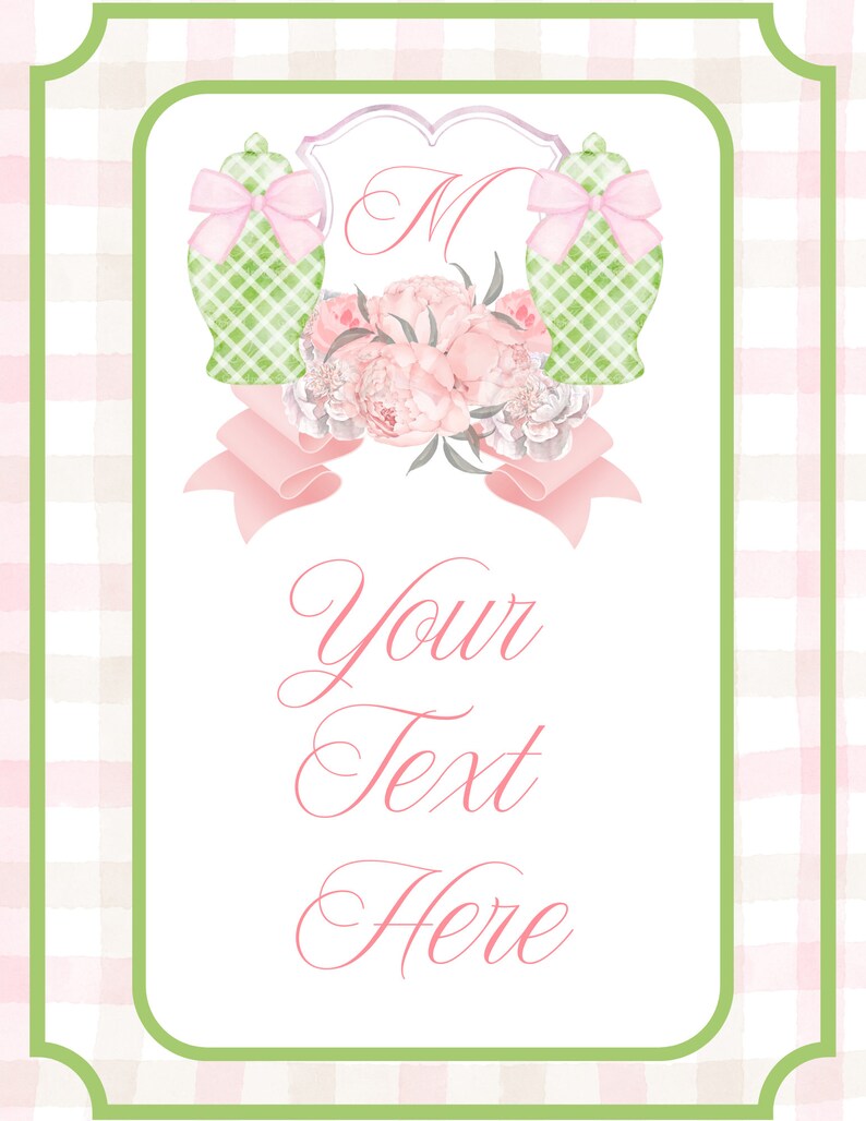 Pink and Green Custom Table Sign Template, Bridal, Baby Shower or ...