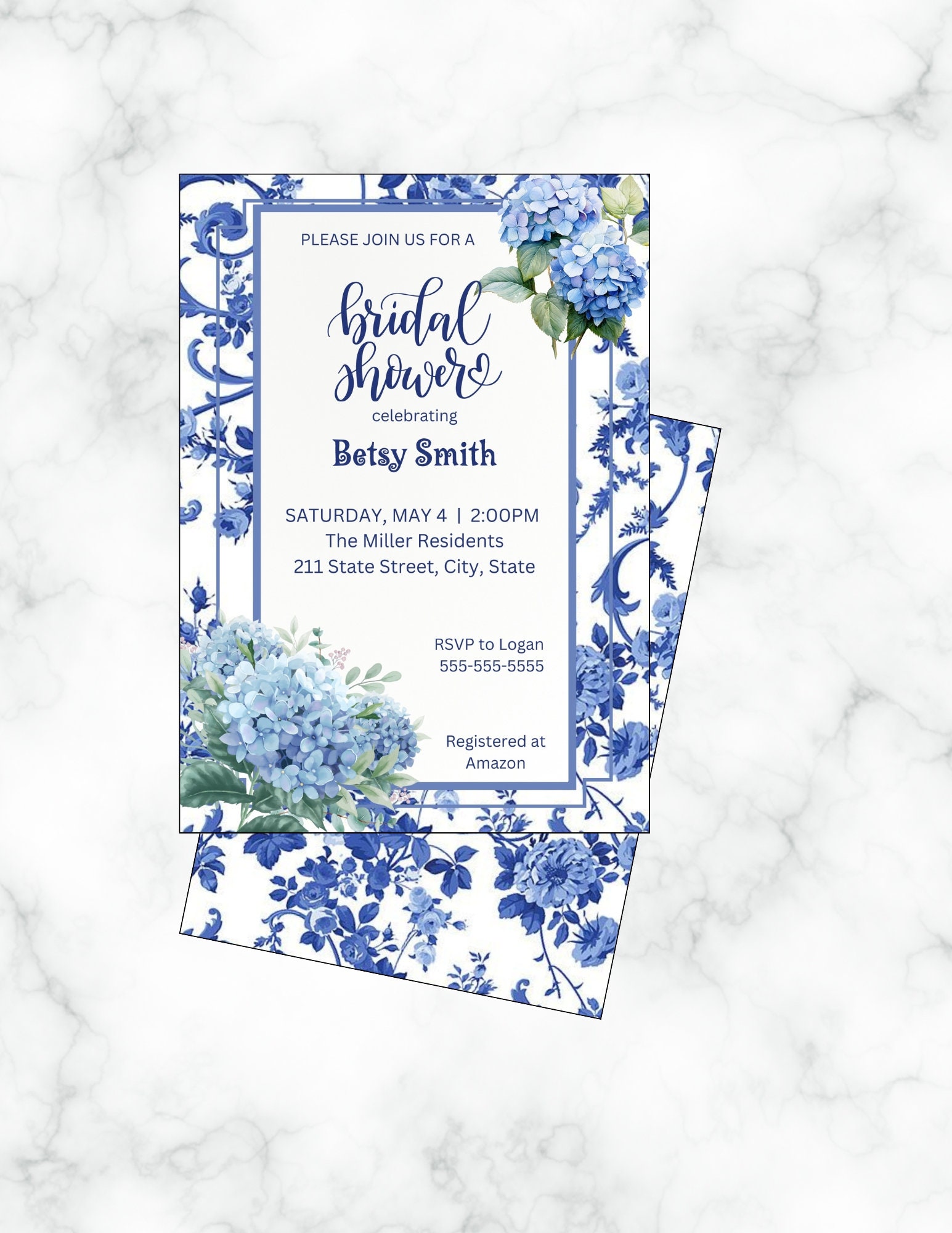 Blue Hydrangea Editable Bridal Shower Invitation Template, Bridal ...
