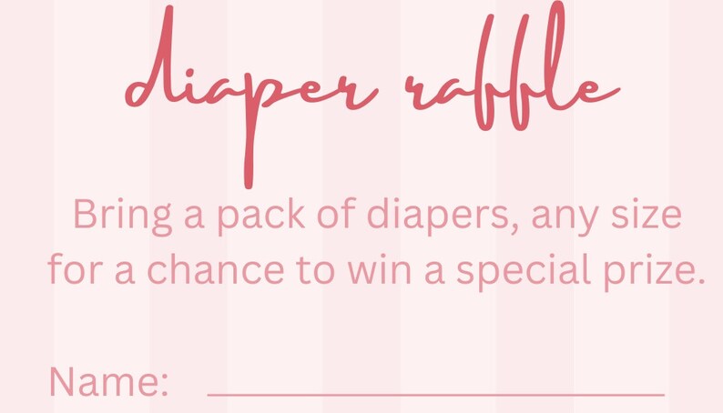 Printable Diaper Raffle Card Insert for Baby Shower, Pink Baby Shower ...