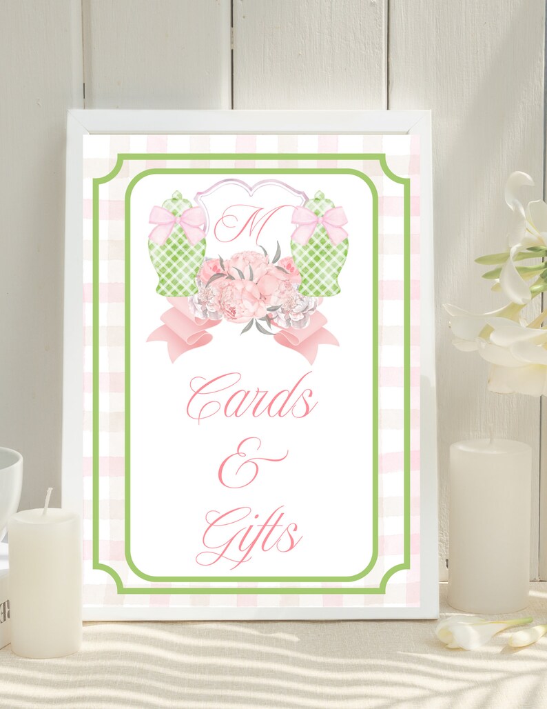 Pink and Green Custom Table Sign Template, Bridal, Baby Shower or ...