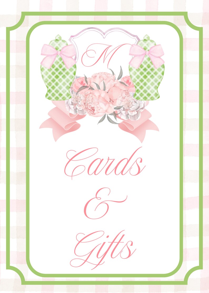 Pink and Green Custom Table Sign Template, Bridal, Baby Shower or ...
