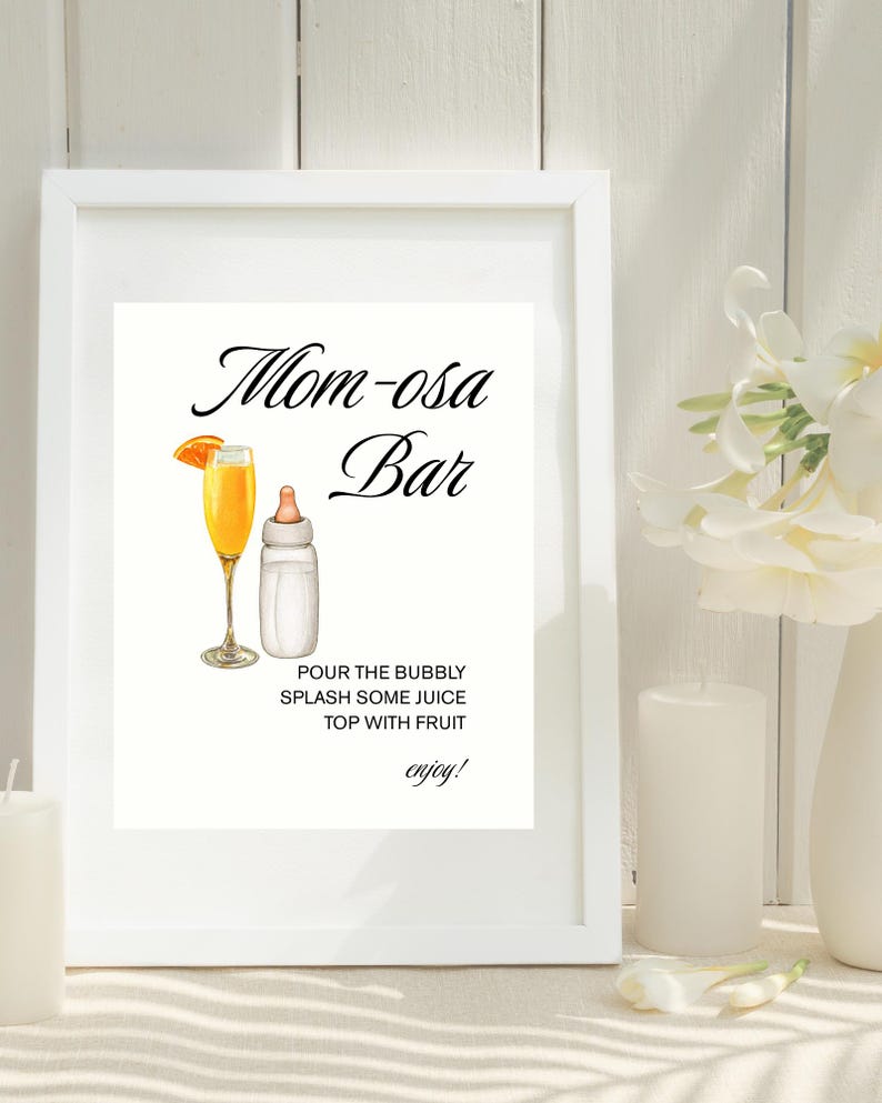 Mom-osa Bar Sign: Baby Shower Mimosa Station Decor | Printable Digital ...