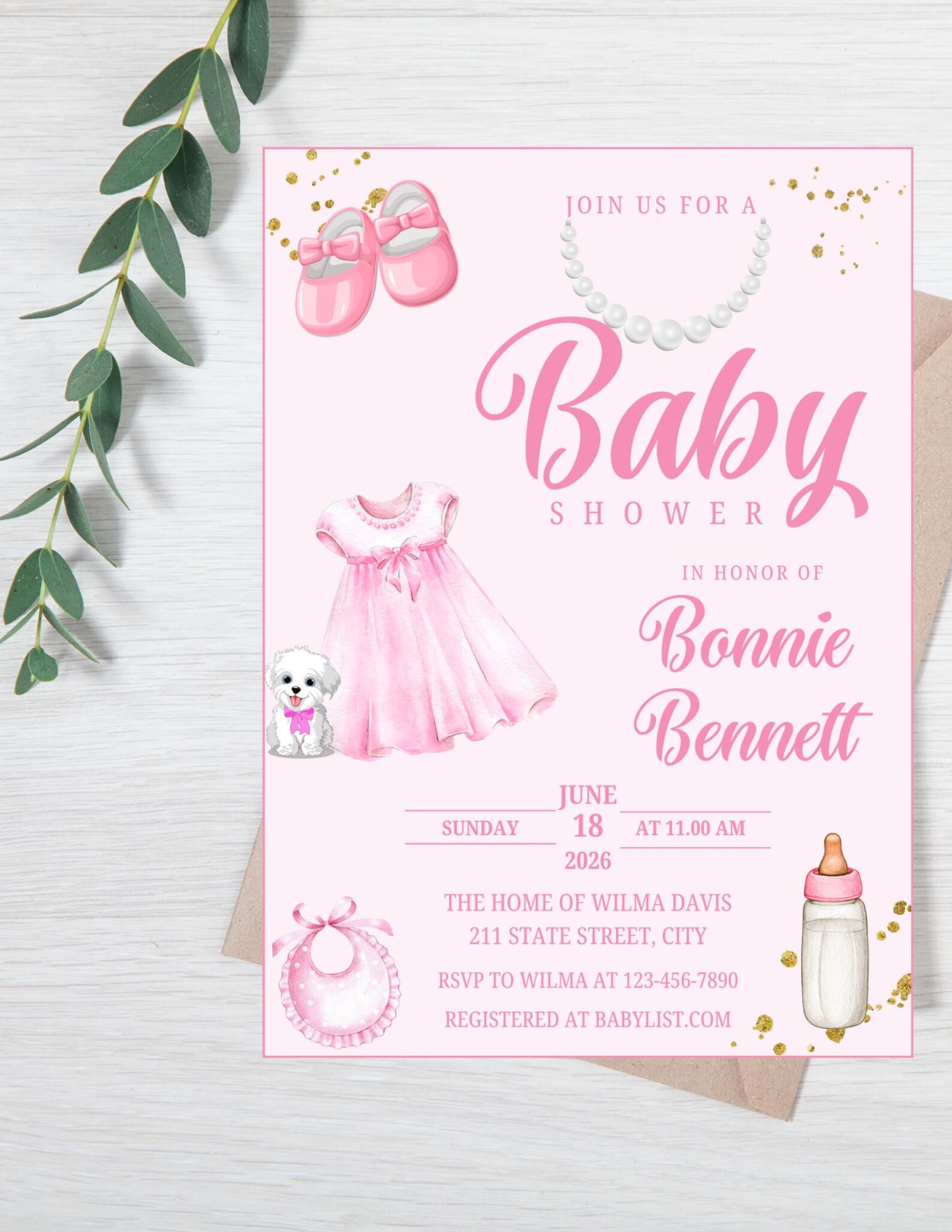 Pink Baby Items Baby Shower Invitation Template, Baby Shower Invite ...