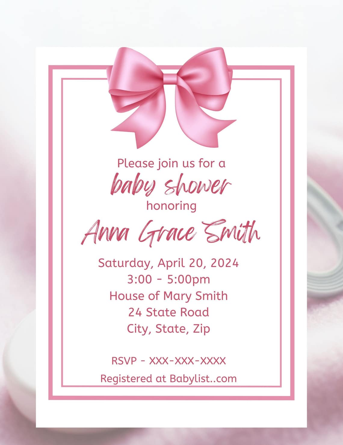 Girl Baby Shower Invitation Template, DIY Editable Template, 5x7 Baby ...