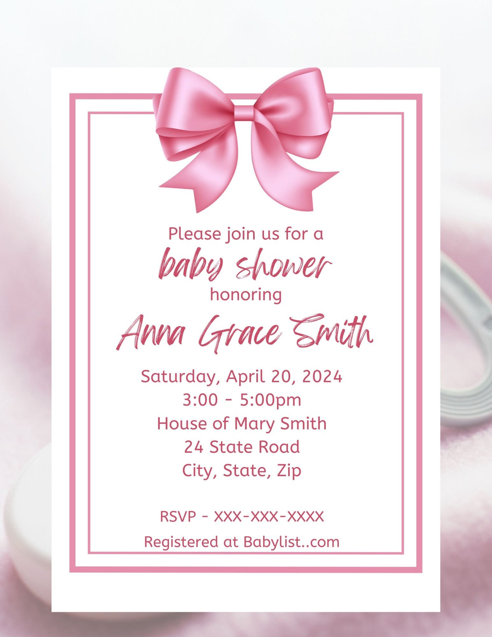 Girl Baby Shower Invitation Template, DIY Editable Template, 5x7 Baby ...