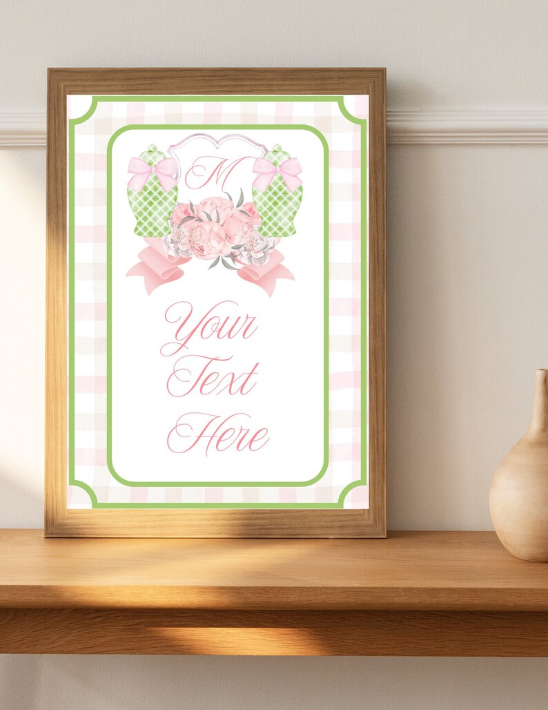 Pink and Green Custom Table Sign Template, Bridal, Baby Shower or ...