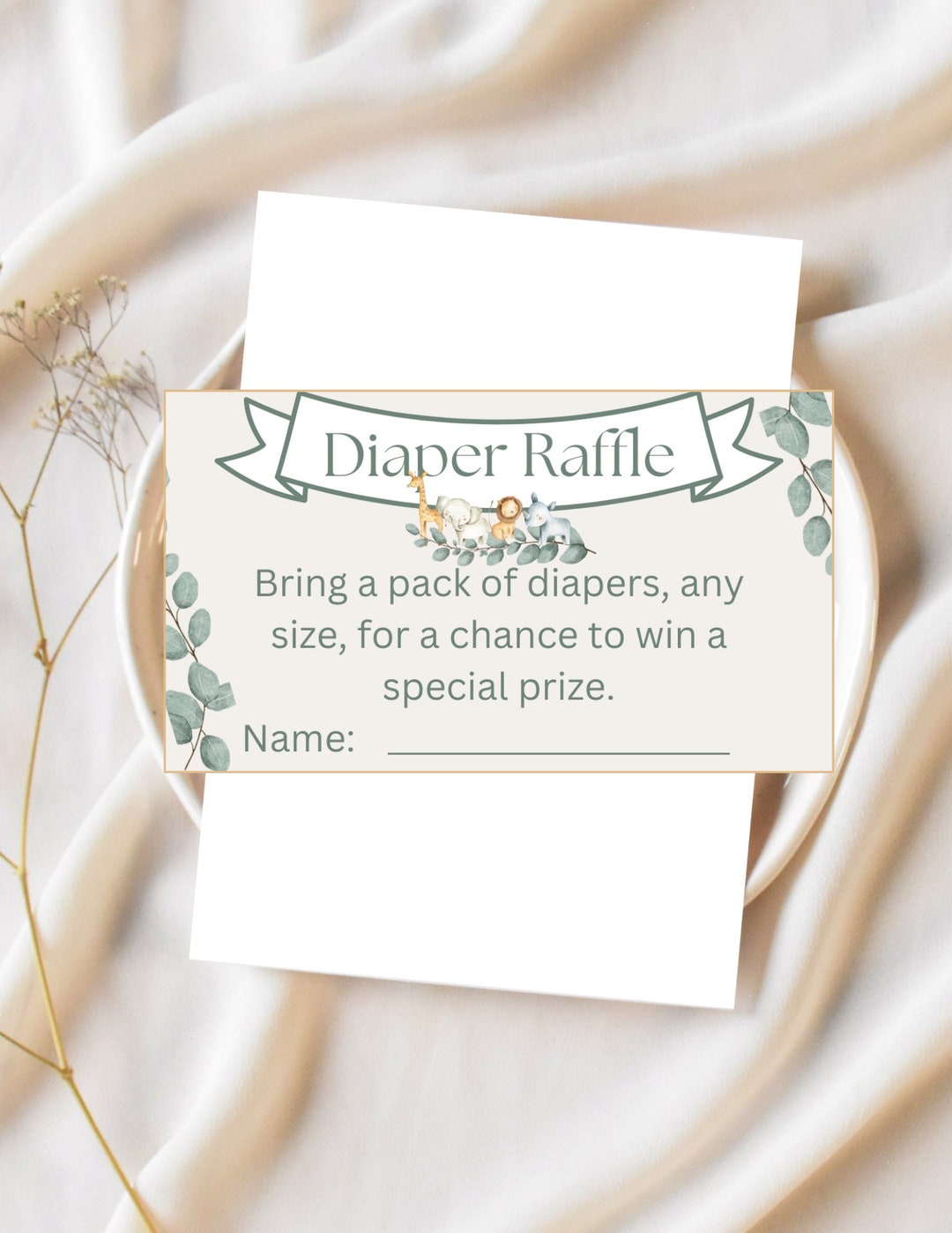 Tan and White Jungle Animals Diaper Raffle Insert Cards for Your Baby ...