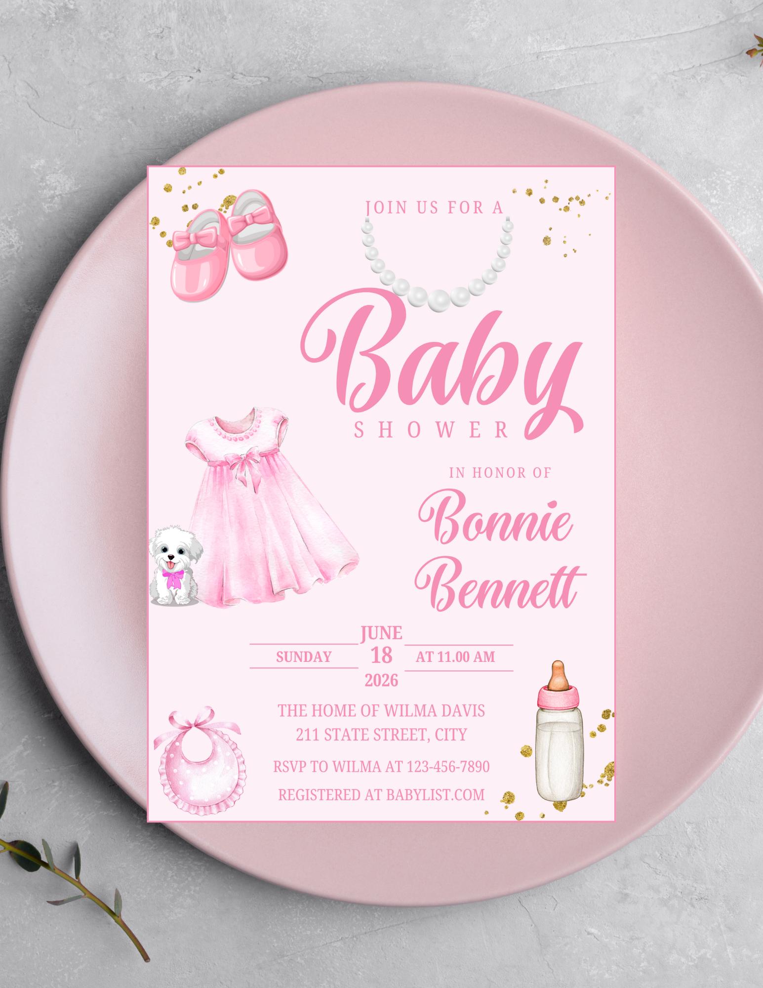 Pink Baby Items Baby Shower Invitation Template, Baby Shower Invite ...