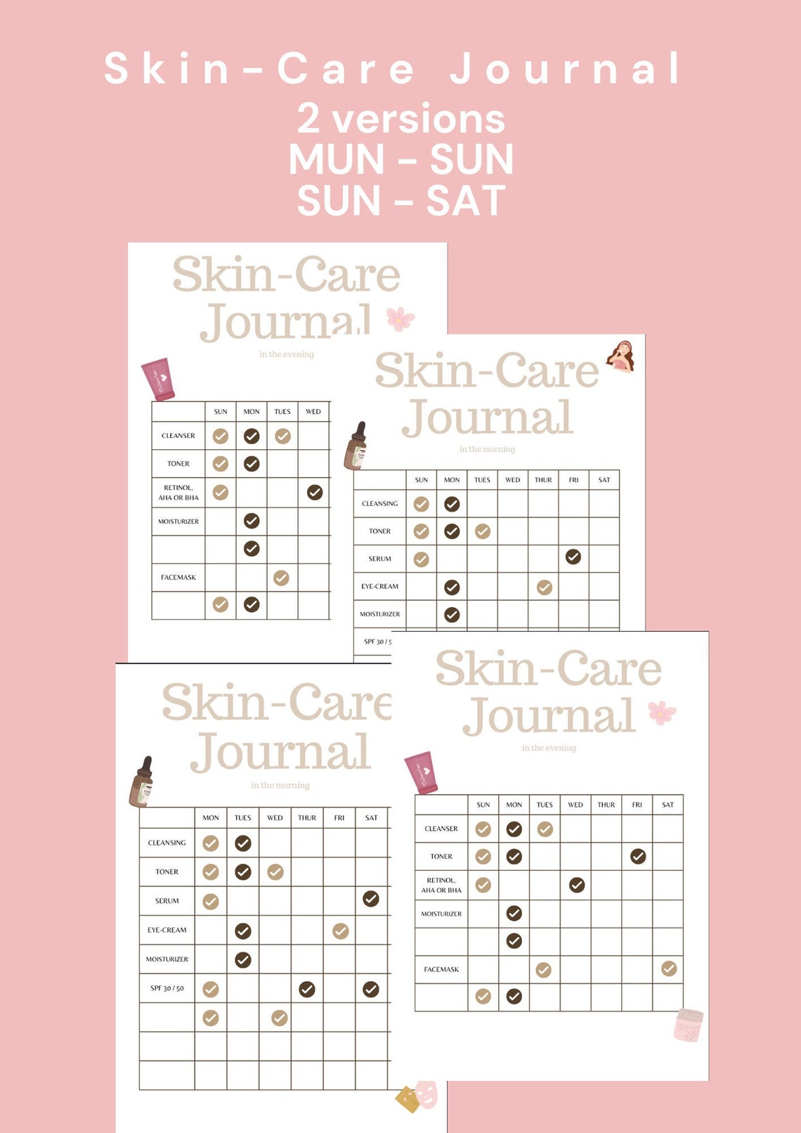 Skin Care Journal, Self Care Templates, Skincare Routine Tracker ...