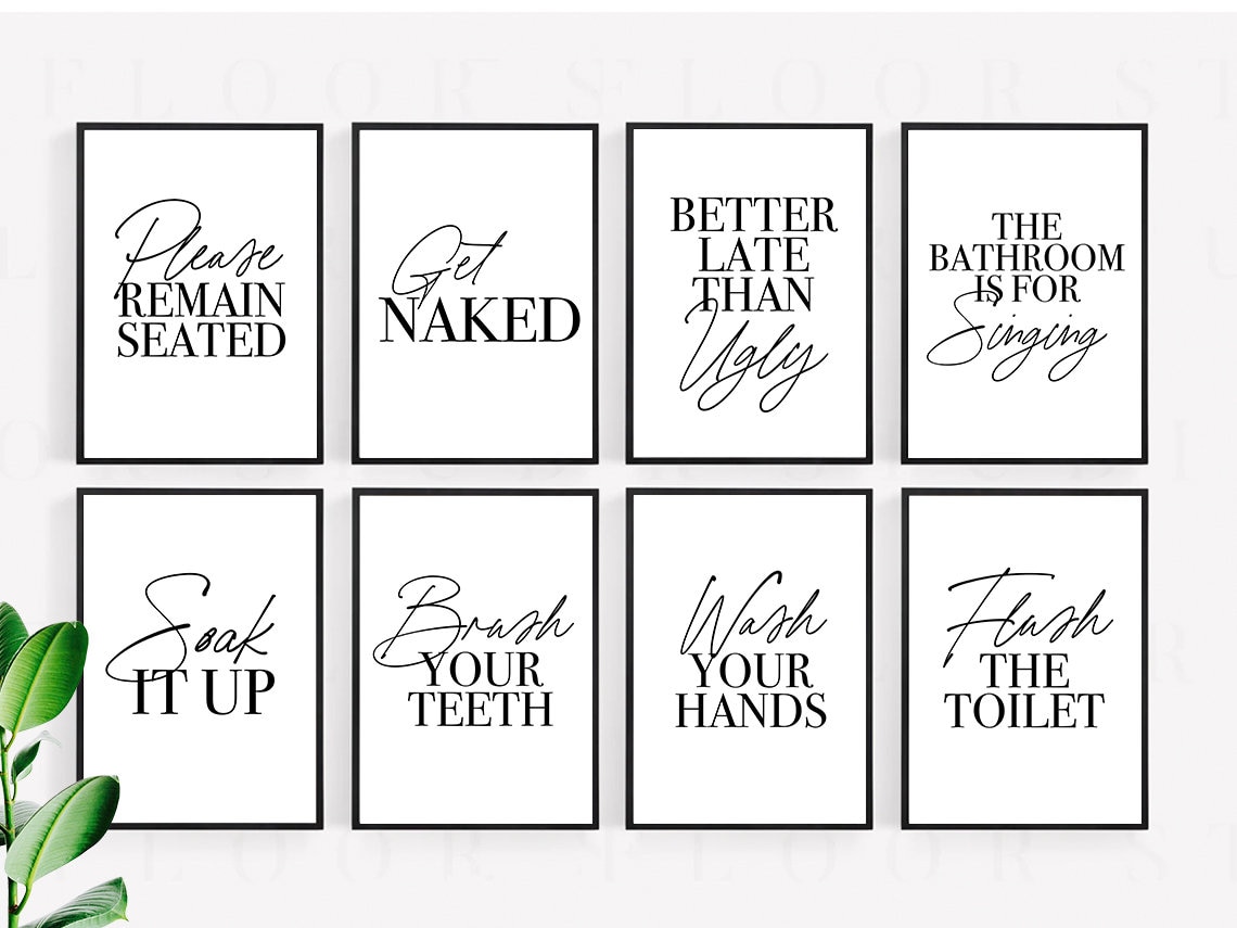 24 Funny Bathroom Printable Posters Minimal Quote Bathroom Wall Decor ...