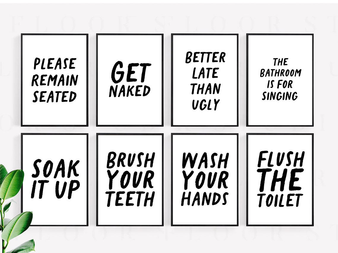 24 Funny Bathroom Printable Posters Minimal Quote Bathroom Wall Decor ...