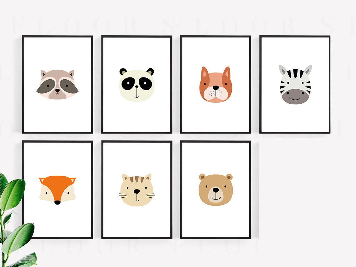 15 Animal Faces Prints Printable Posters Cute Nursery Wall Decor Print ...