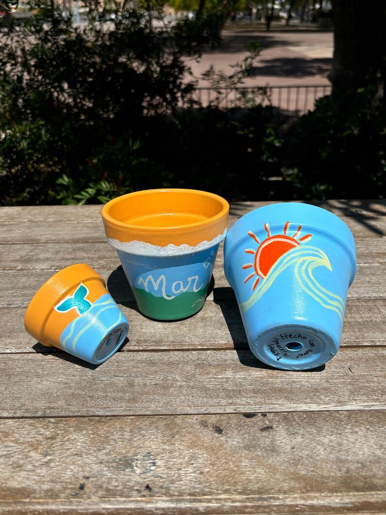 Beach-coastal Pot, Terracotta Pot, Ocean Flower Pot, Cute Cactus, Beach ...