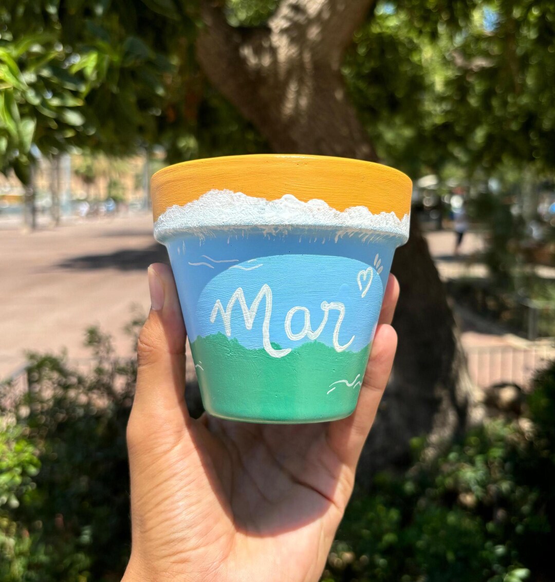 Beach-coastal Pot, Terracotta Pot, Ocean Flower Pot, Cute Cactus, Beach ...