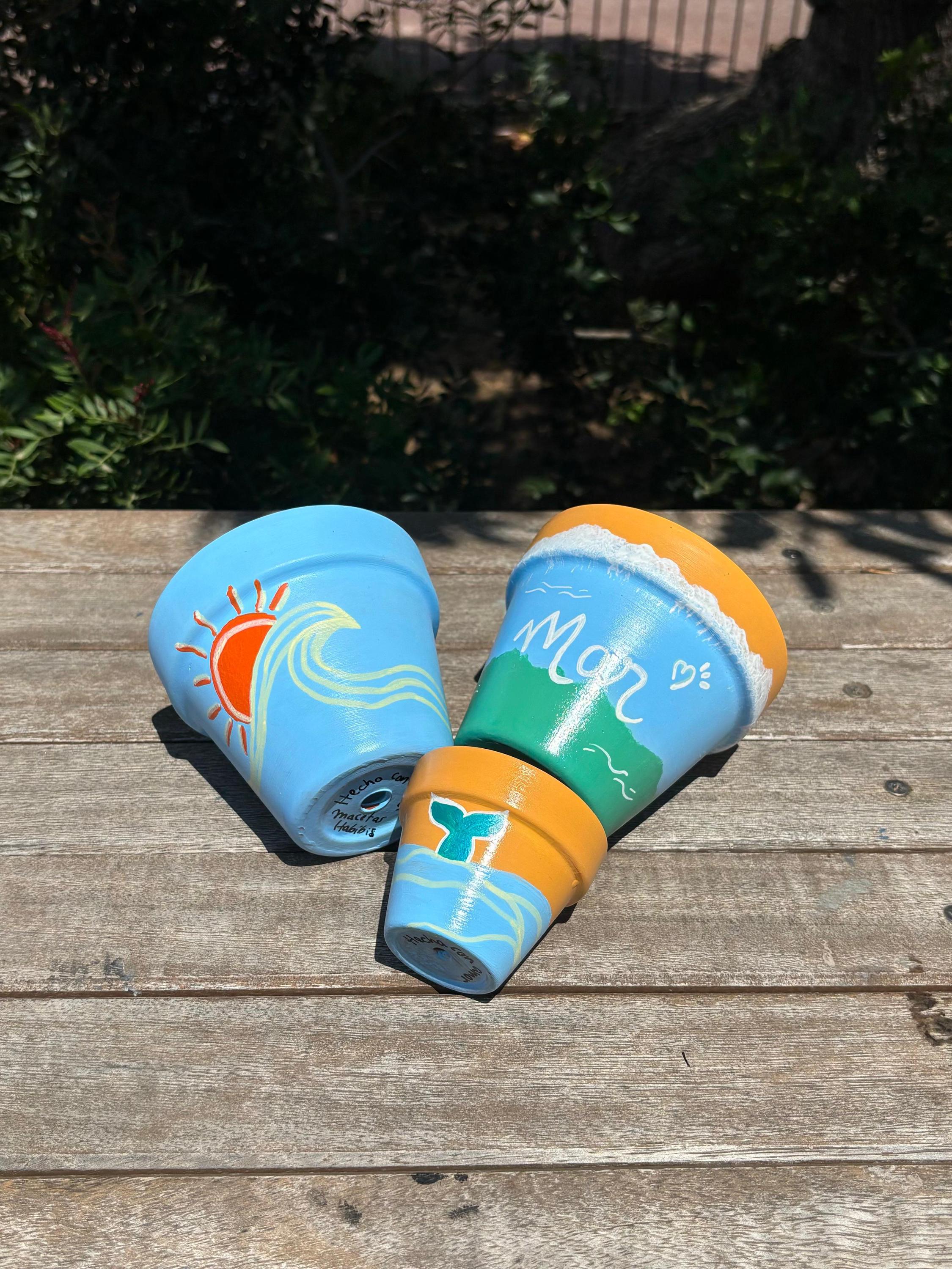 Beach-coastal Pot, Terracotta Pot, Ocean Flower Pot, Cute Cactus, Beach ...