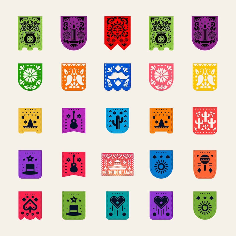 Papel Picado Svg, Papel Picado Svg Bundles, Papel Picado Clipart, Papel ...