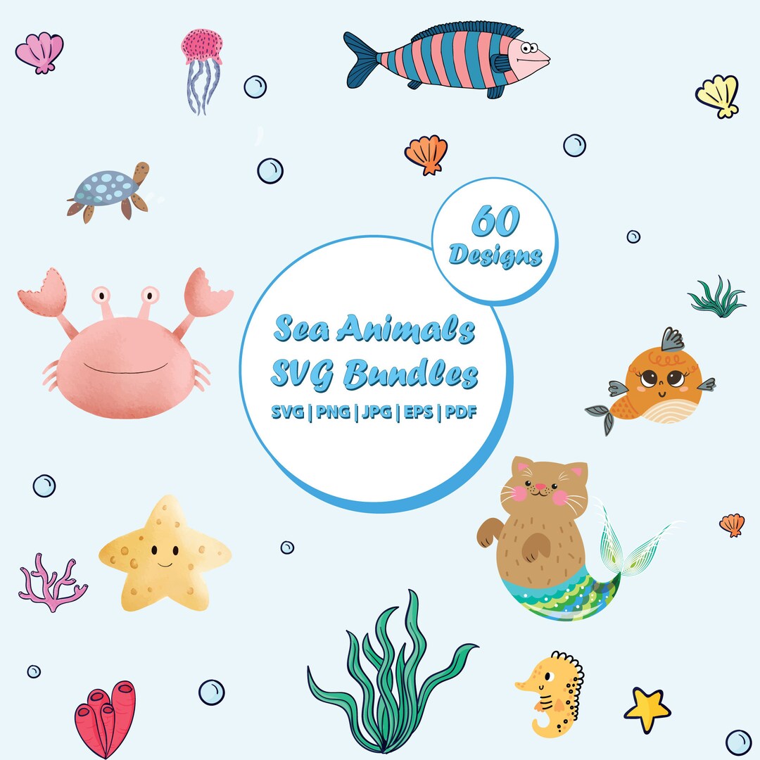 Cute Ocean Animals Svg Bundles, Under the Sea SVG, Shark Dolphin Fish ...