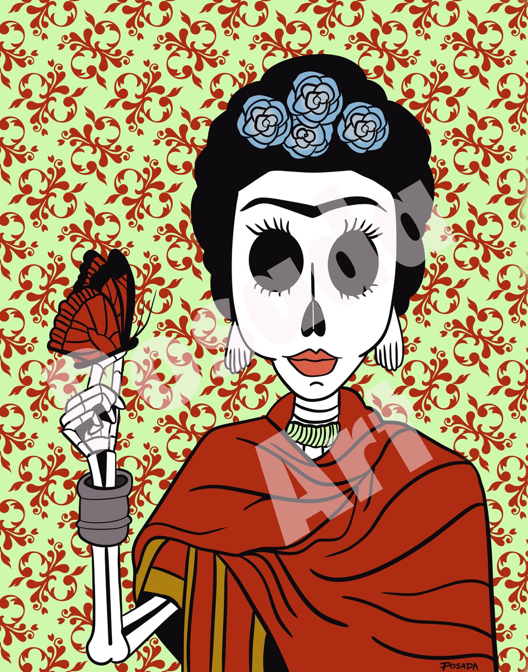 Frida Kahlo Day of the Dead Digital Portrait Art - Etsy