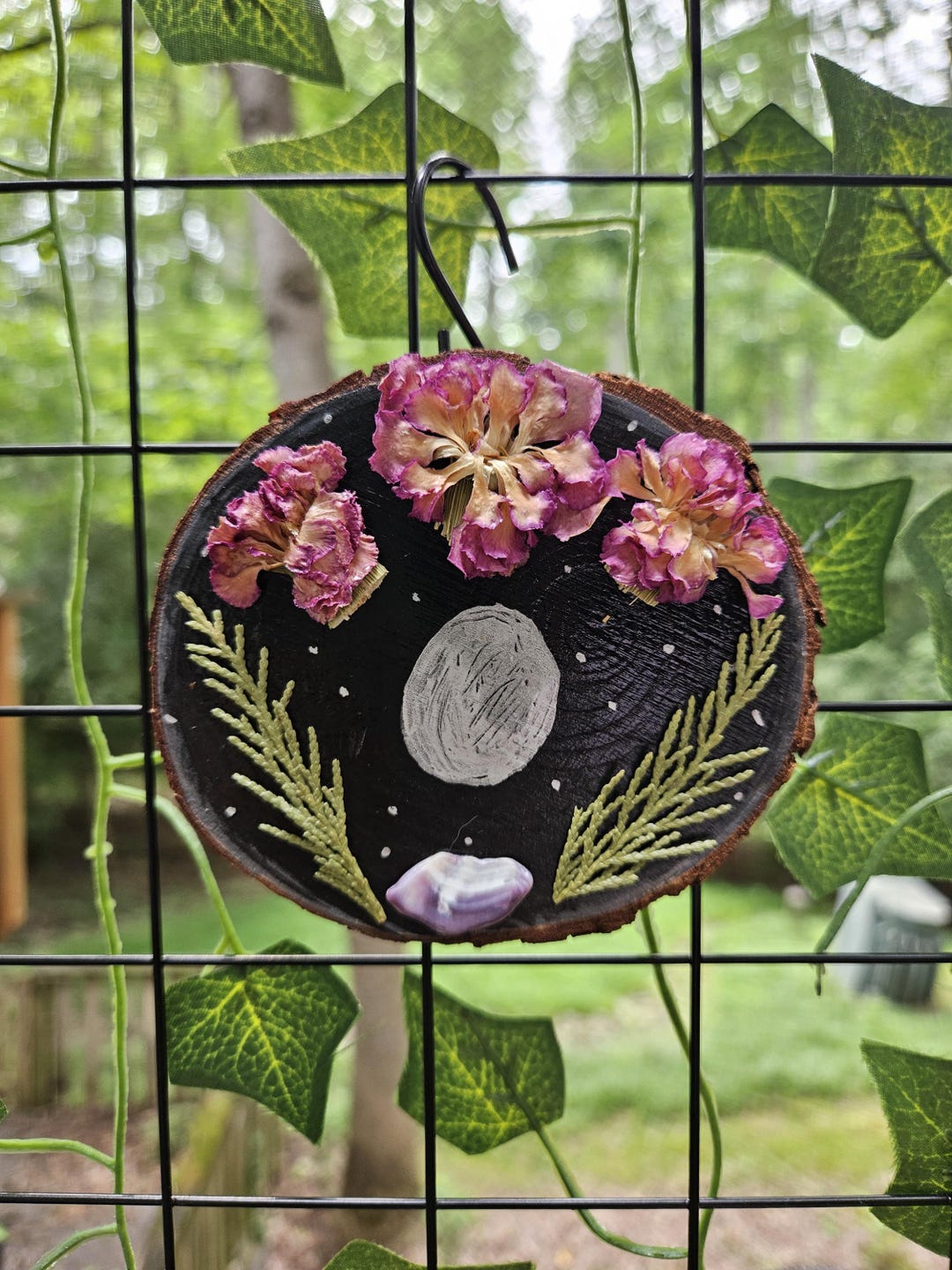 Carnation Moon Hanging Wooden Puck Decor - Etsy