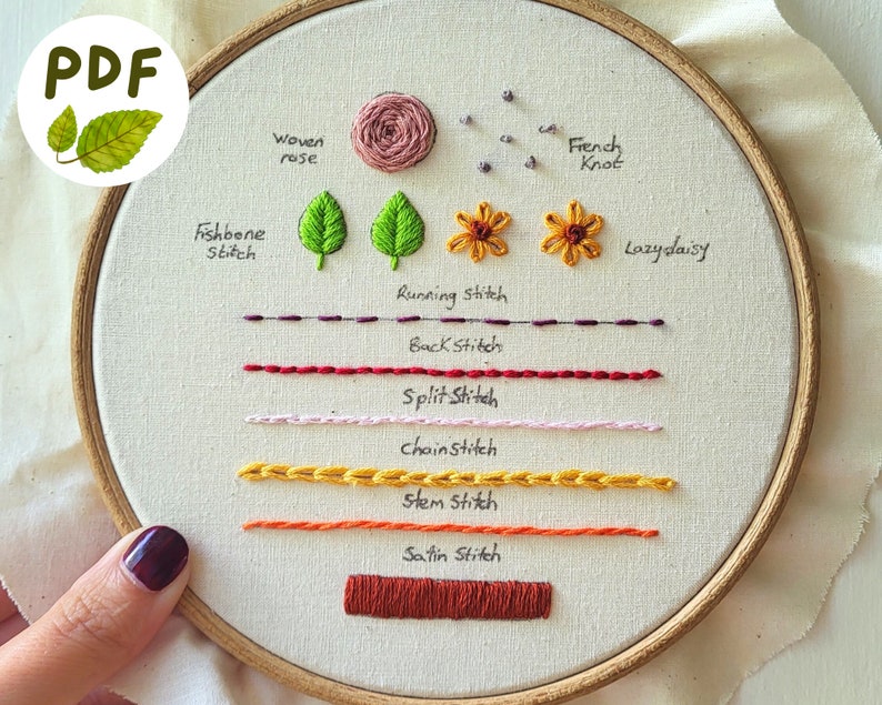 PDF Stitch Sampler Pattern 10 Basic Hand Embroidery Stitches - Etsy