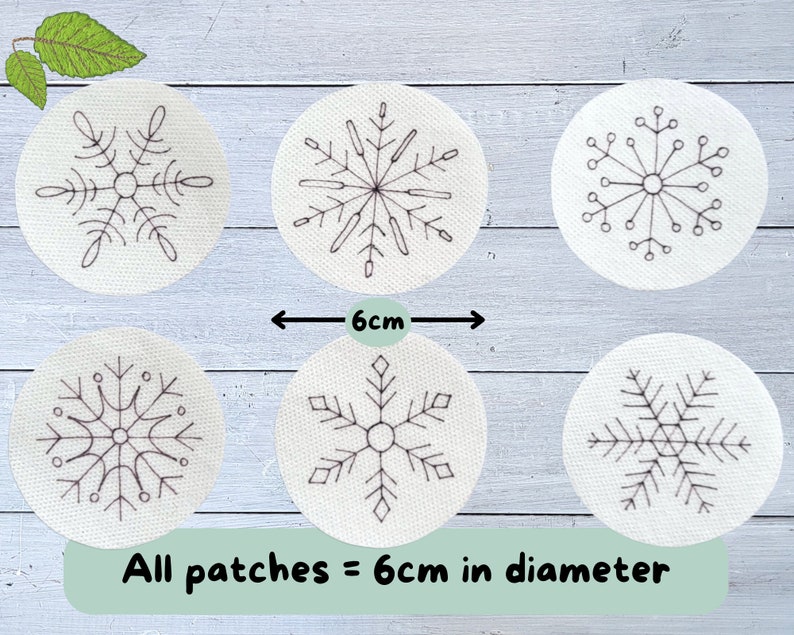 6 Snowflake Stick and Stitch Patches, Christmas Ornament Hand Embroidery DIY Patterns, Winter ...