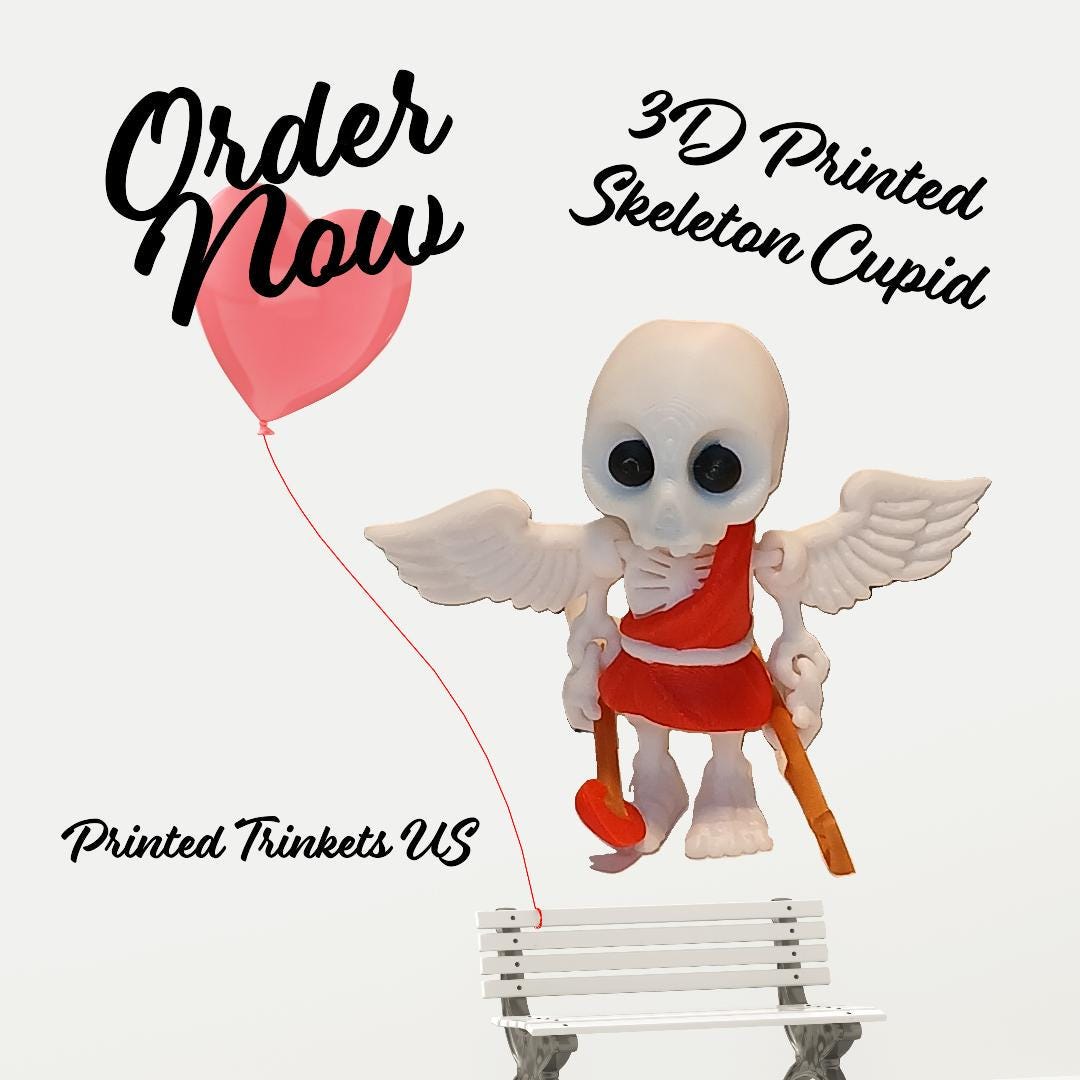 3D Printed Articulated Skeleton Cupid With Bow and Heart-shaped Arrow ...