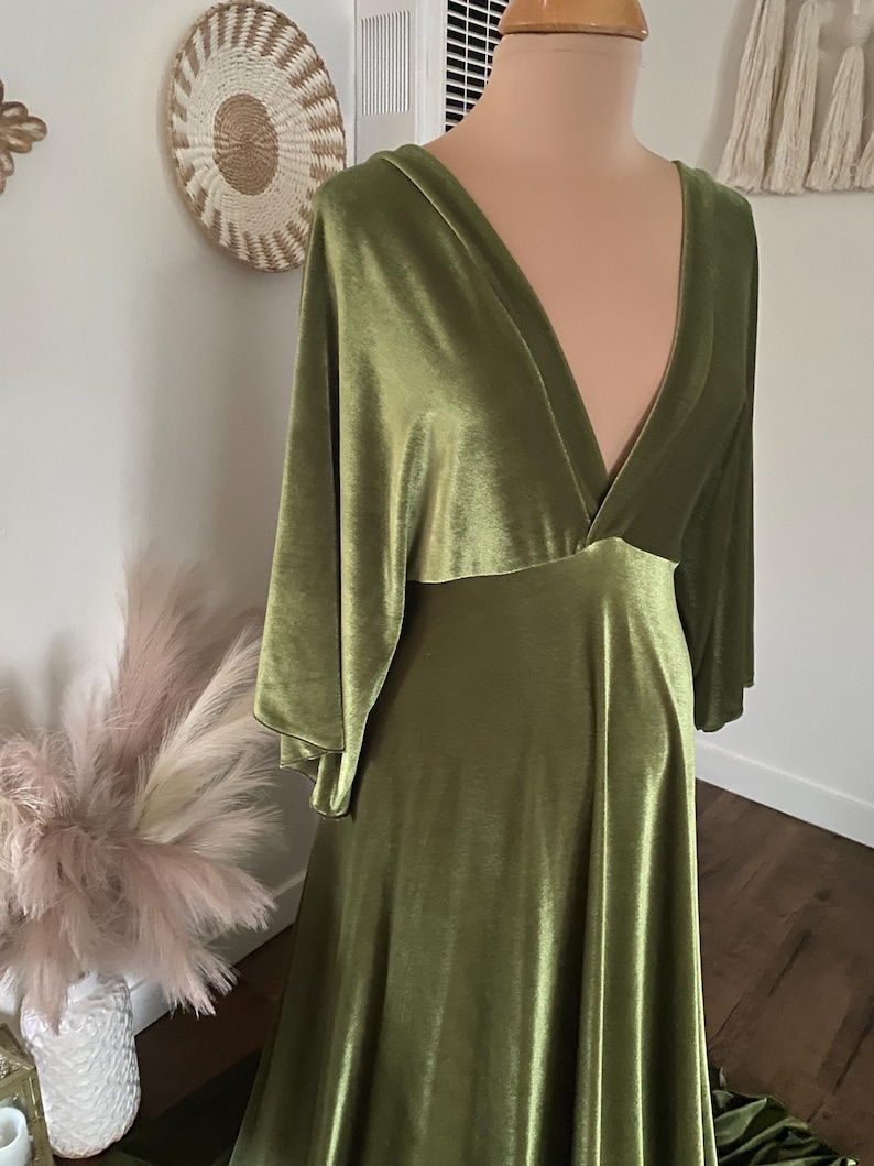 Light Olive Velvet Dress: Maternity Photo Shoot, Baby Shower - Etsy