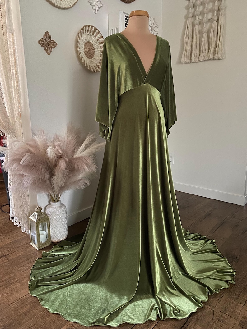 Light Olive Velvet Dress: Maternity Photo Shoot, Baby Shower - Etsy