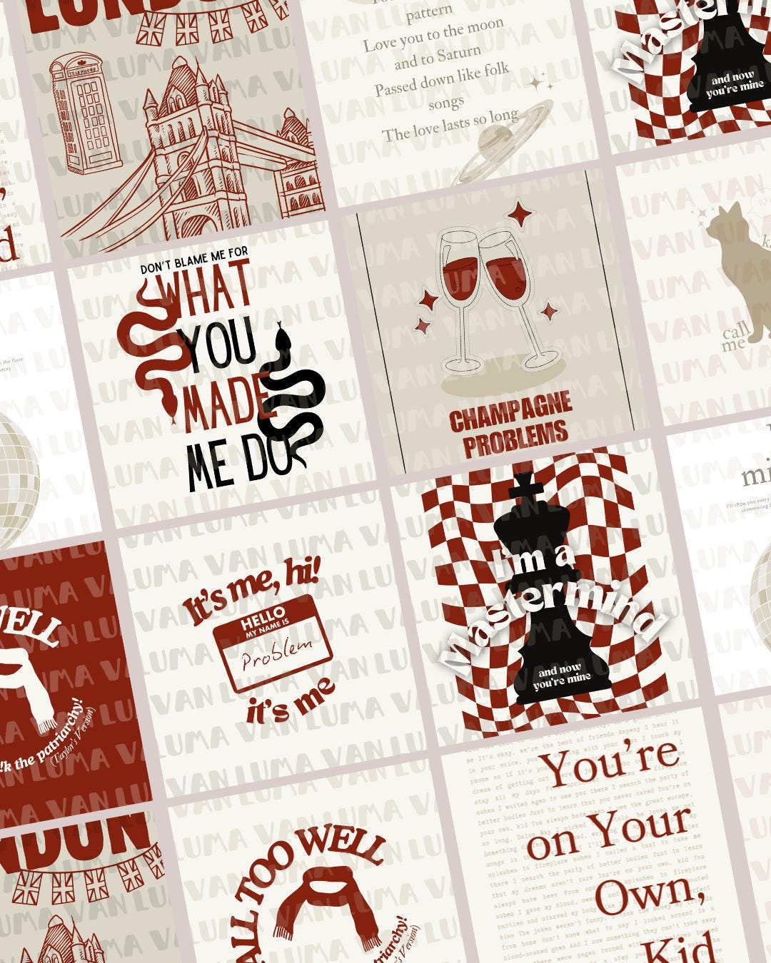 Taylor Swift Lyric Posters Set of 10 1 Burgundy Version - Etsy