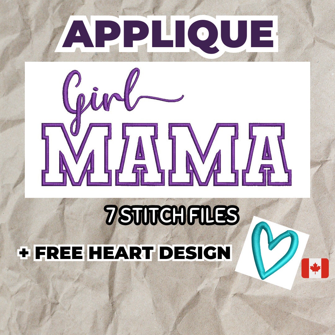 Girl MAMA Applique Design - Digital File - 7 Stitch Files - Etsy