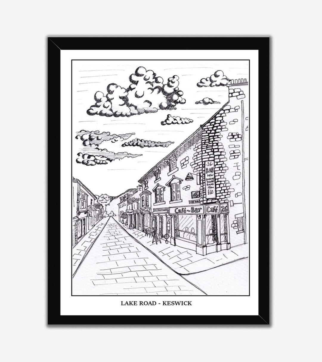 Keswick Lake District Pub Print: Hand-drawn Art by Cumbrian Artist - A4 ...