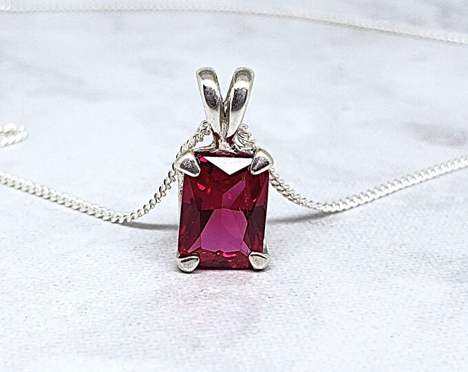 Emerald Cut Ruby Necklace, Sterling Silver, July Birthstone, July ...