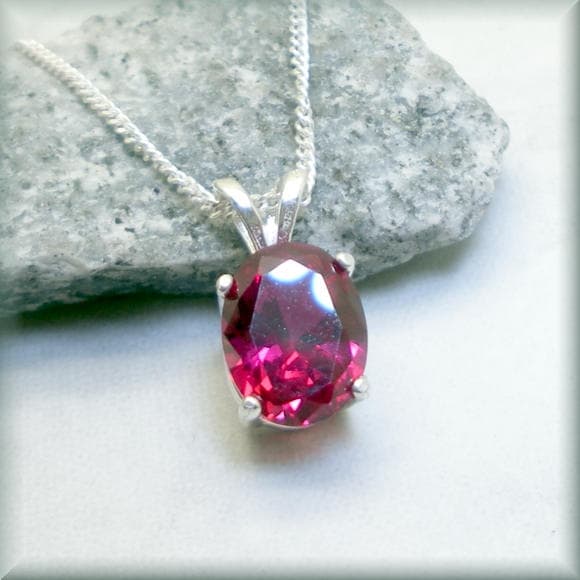 Oval Ruby Necklace, 925 Sterling Silver, Lab-created Gemstone, Ruby ...