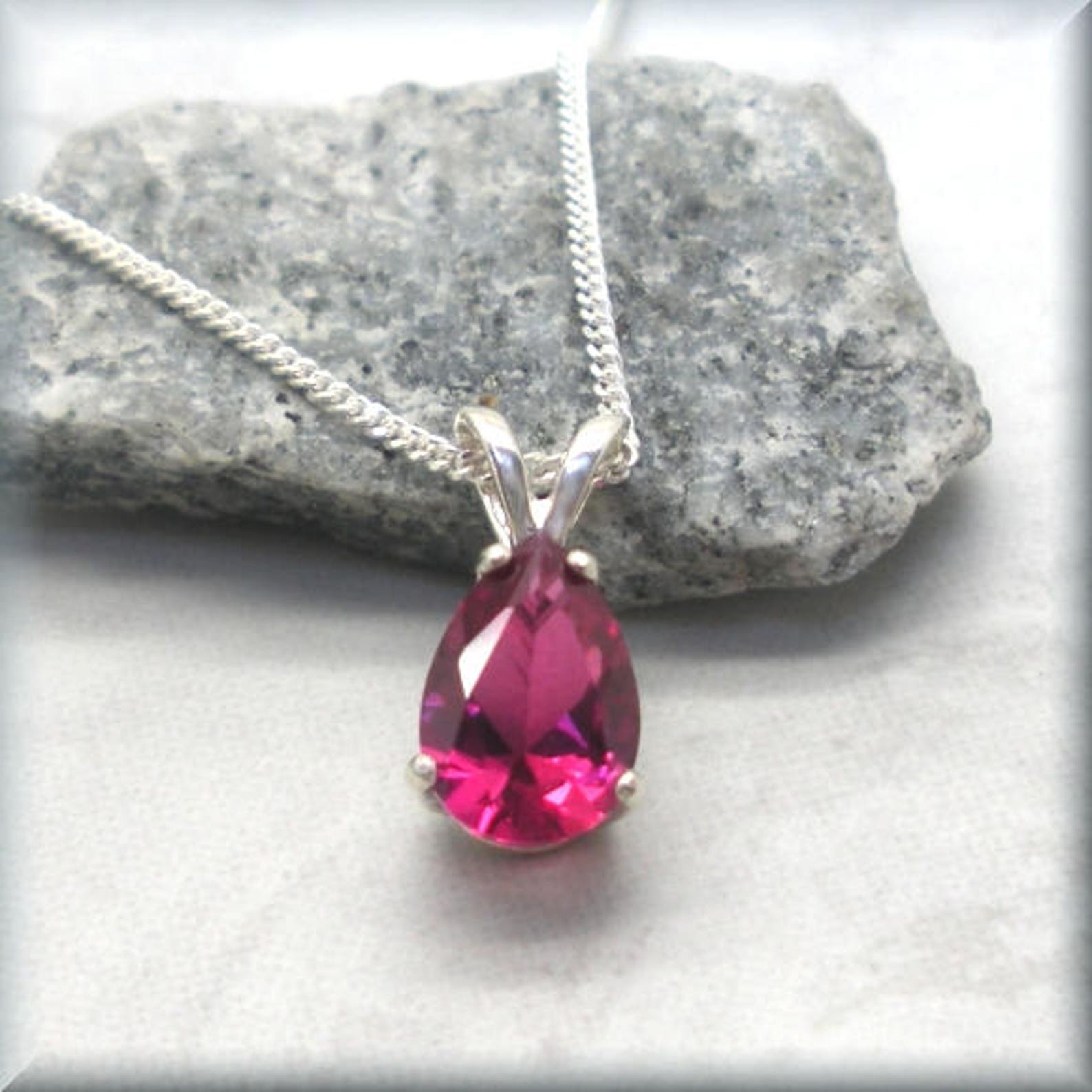 Pear Ruby Necklace 925 Sterling Silver July Birthstone - Etsy