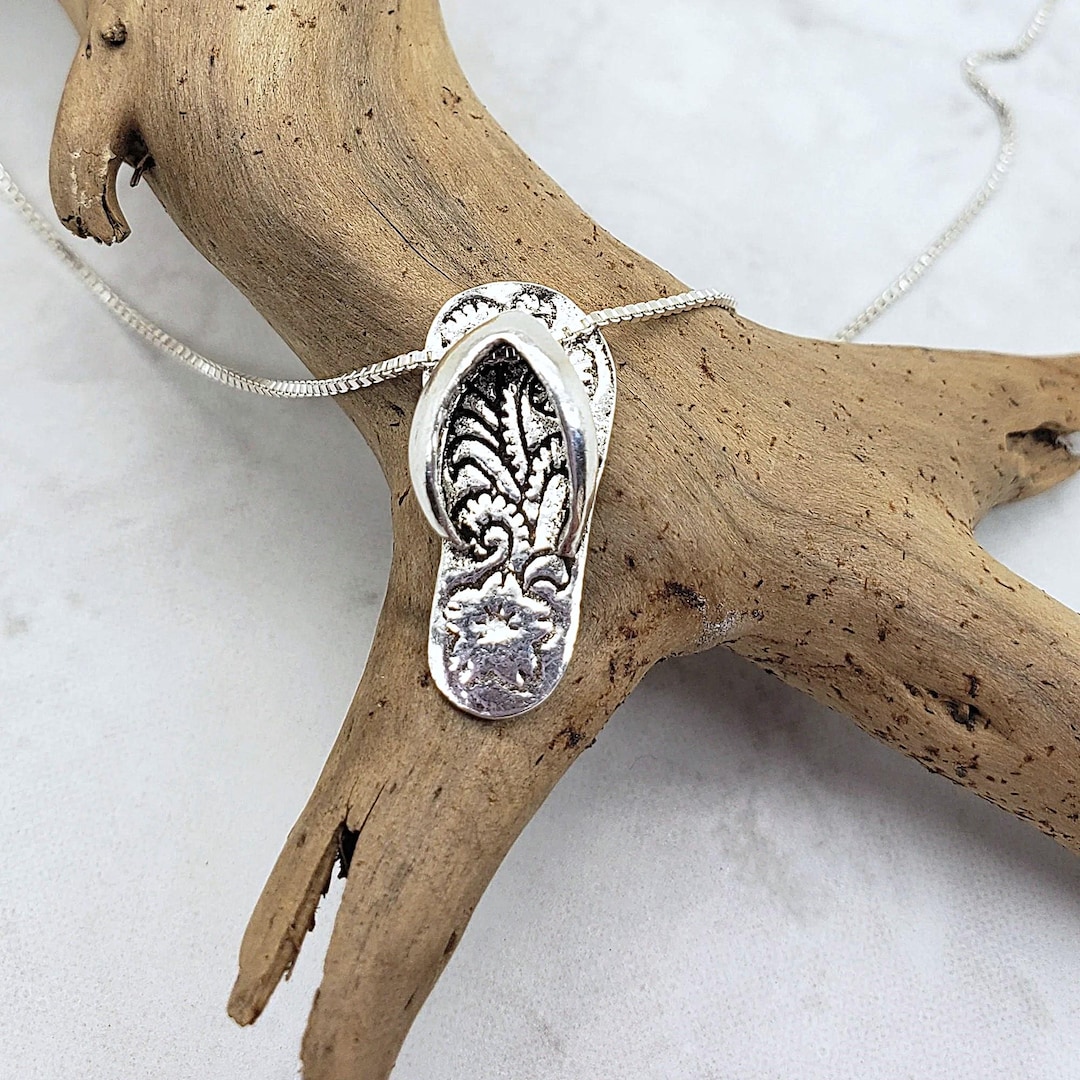 Tropical Flip Flop Necklace, Sterling Silver, Hibiscus Flower Sandal ...