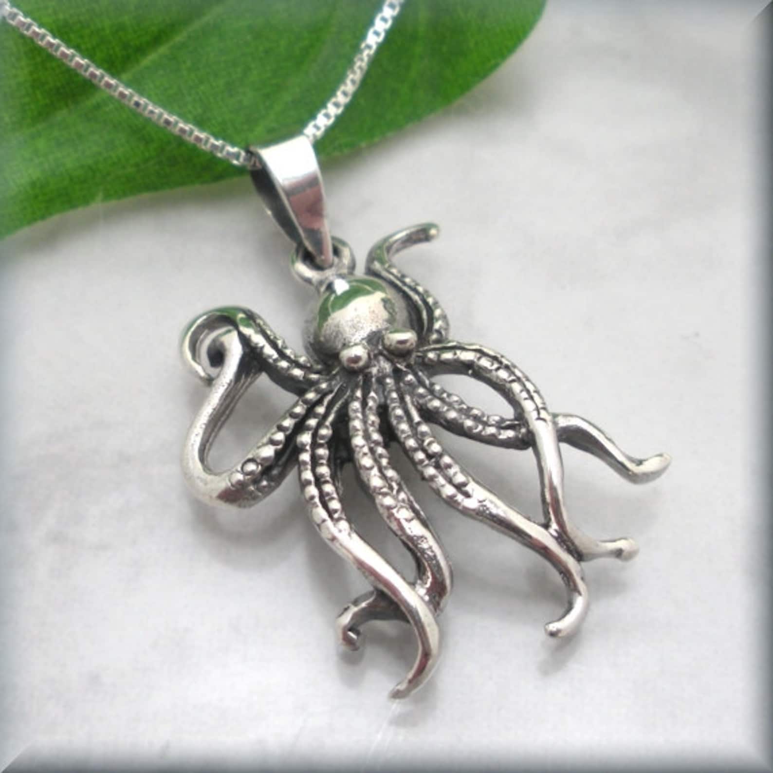 Octopus Necklace Sterling Silver Ocean Necklace Beach - Etsy