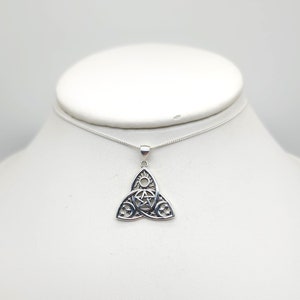 Celtic Trinity Knot Necklace With Pentagram Center, Crescent Moon, Sun ...